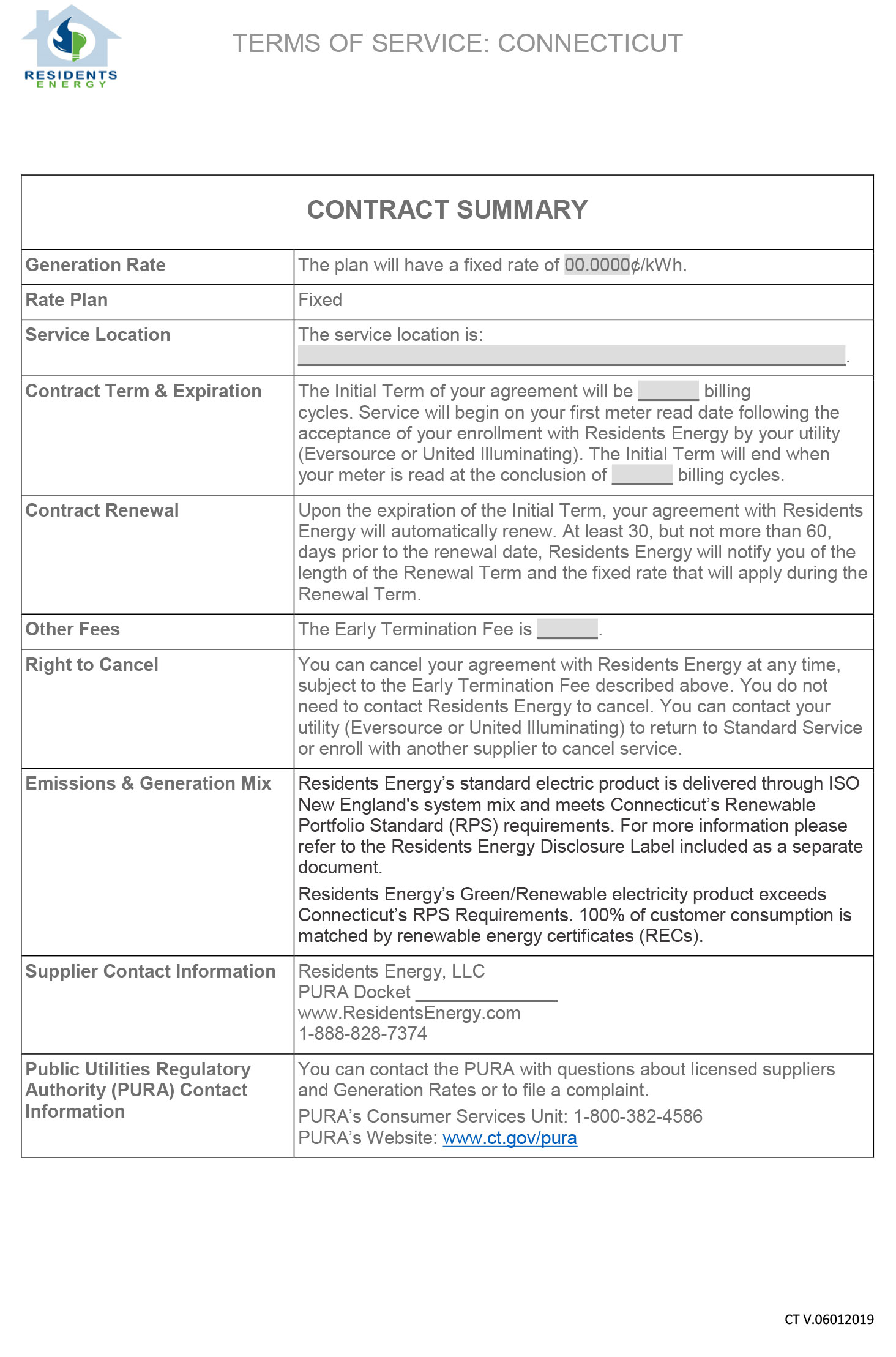 Residents Energy | Terms and Conditions